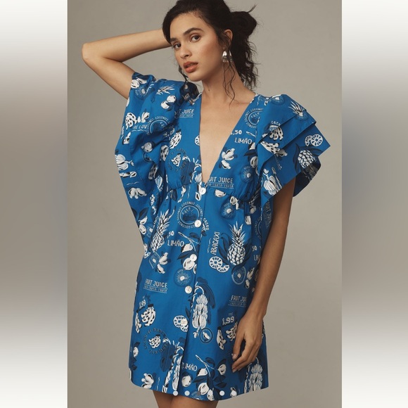 FARM Rio | Dresses | Farm Rio Flutter Sleeve Babydoll Mini Dress Nwt ...